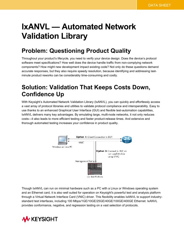 IxANVL—Automated Network Validation Library PDF Asset Page | Keysight